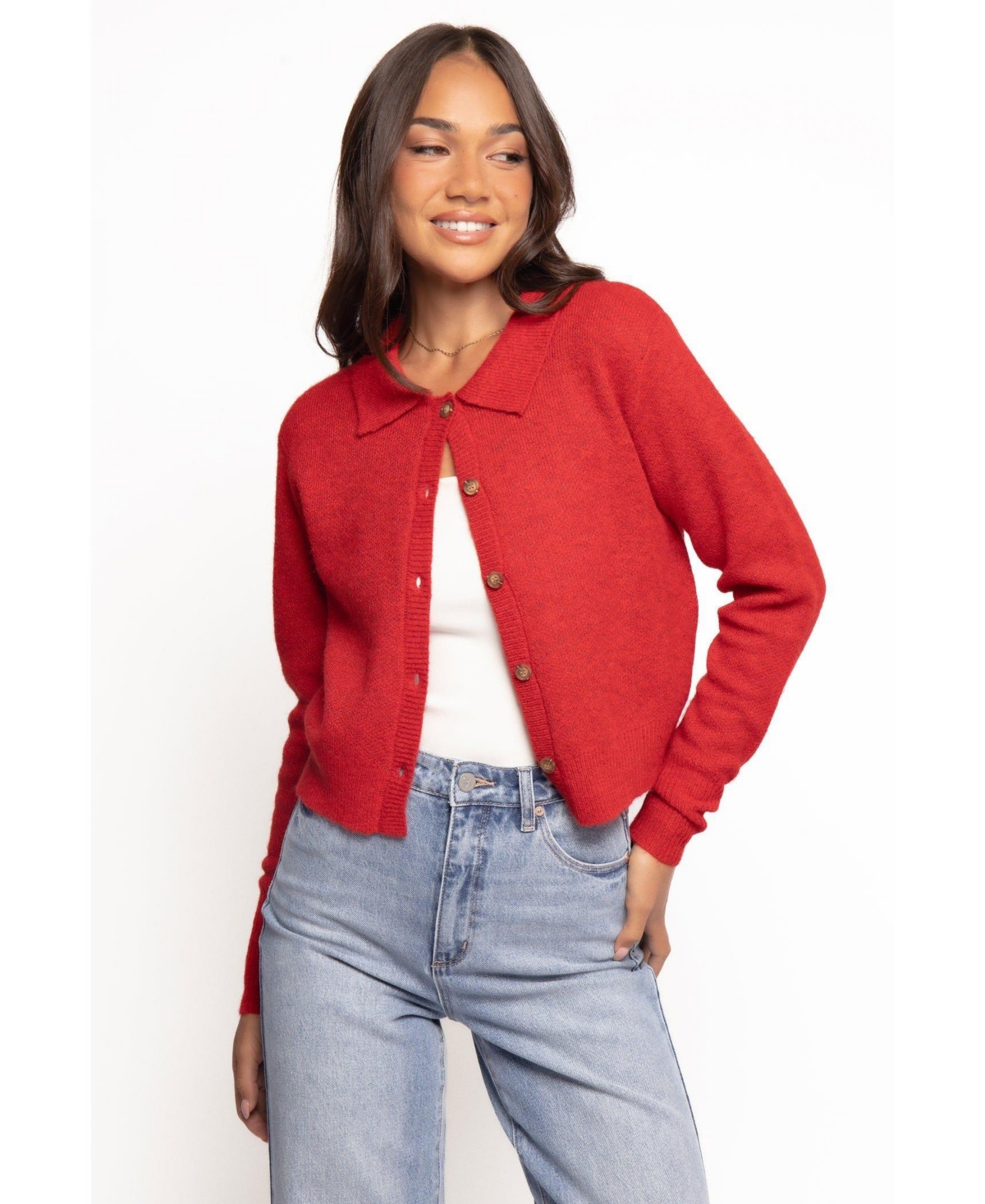 Click here for Petal and Pup Womens Naya Collar Cardigan - Red prices