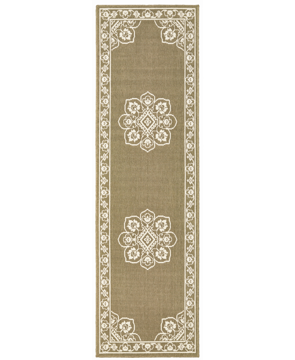 Oriental Weavers Marina 7764 23 x 76 Indoor/Outdoor Runner Area Rug - Tan/Ivory