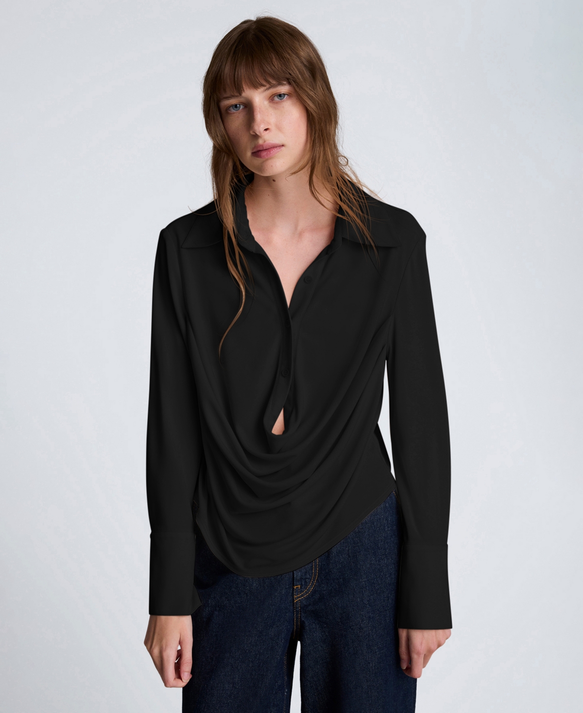 Click here for Kenneth Cole Womens Drape Front Pull-On Shirt - Bl... prices