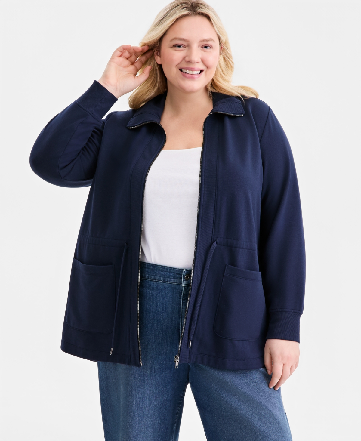 Click here for Style & Co Plus Size Lux Soft Fleece Anorak Knit J... prices