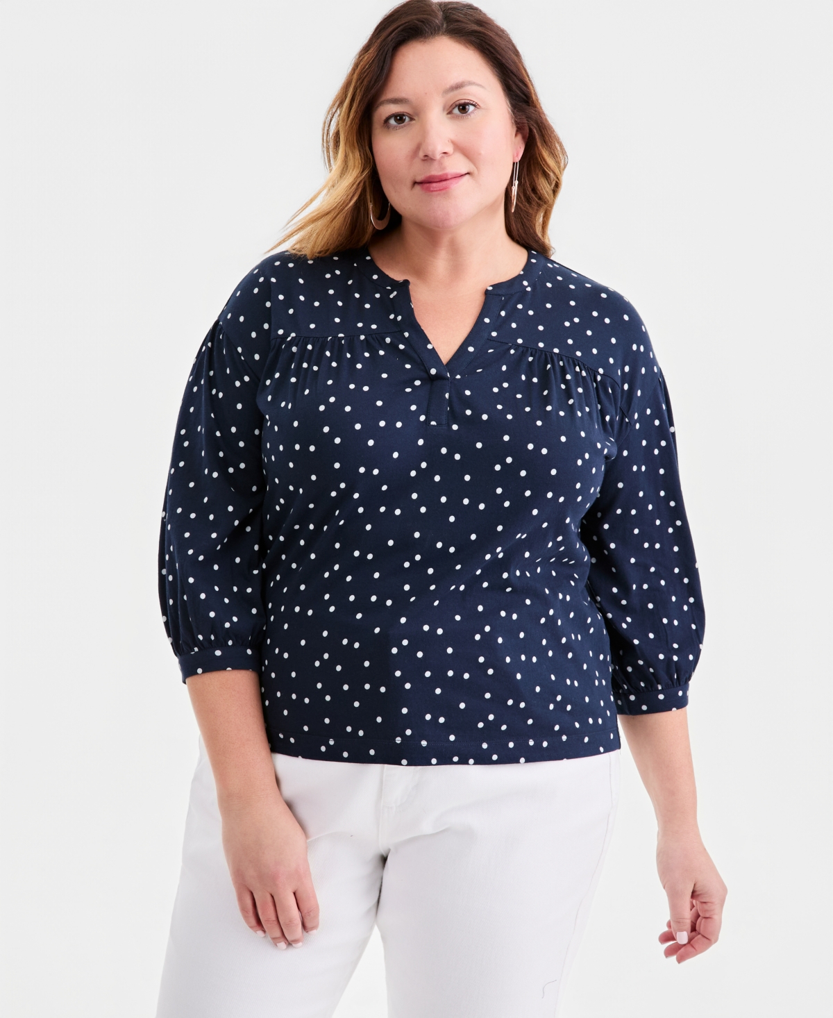 Click here for Style & Co Plus Size Printed 3/4-Puff-Sleeve Top... prices