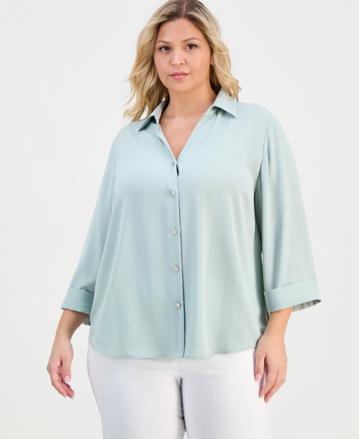 Click here for Anne Klein Essentials Plus Size Collared Button-Fr... prices