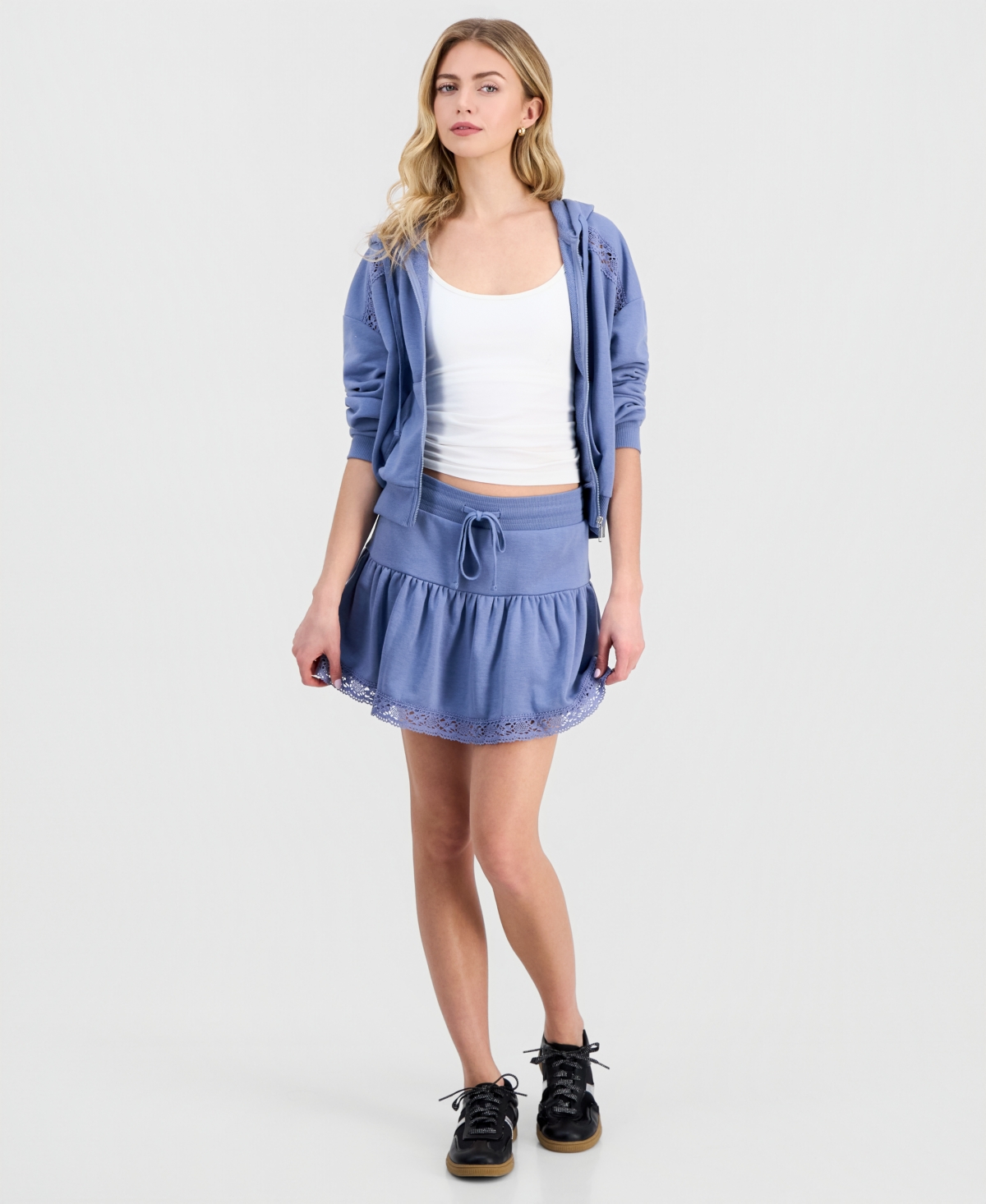 Click here for Madden Girl Juniors Crochet Mini Skirt - Denim prices