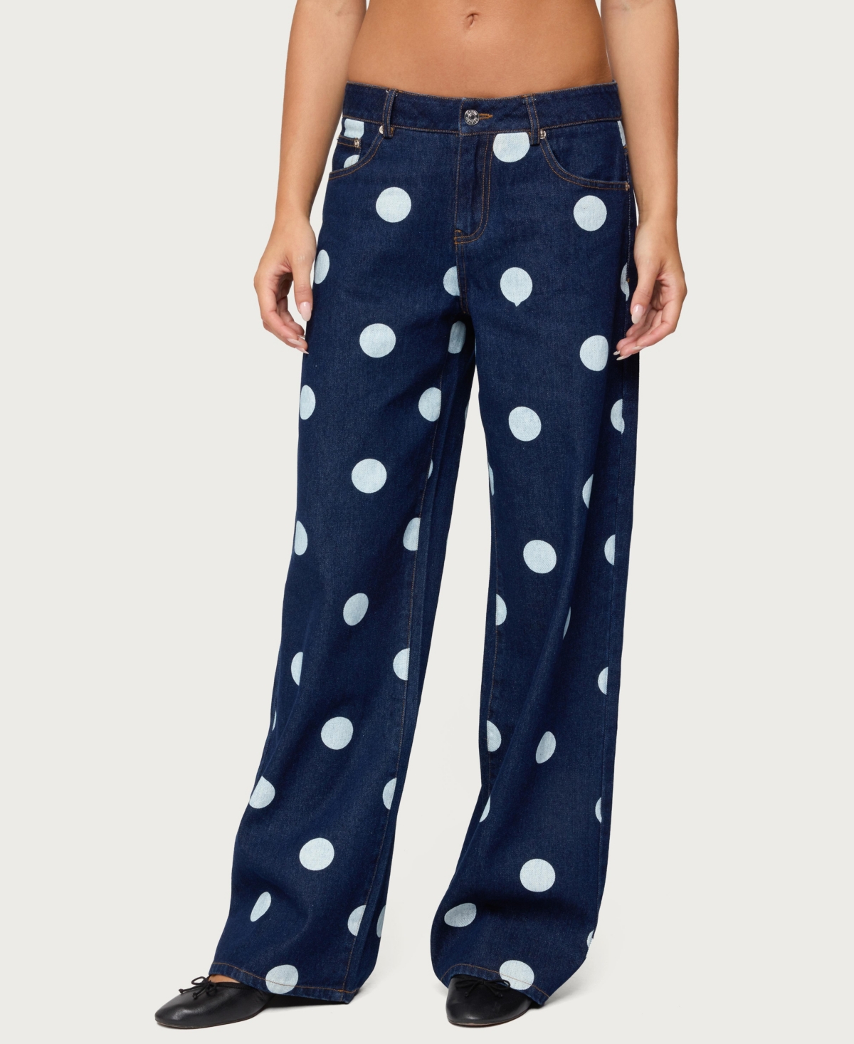 Click here for Edikted Womens Leyah Polka Dot Low Rise Baggy Jean... prices