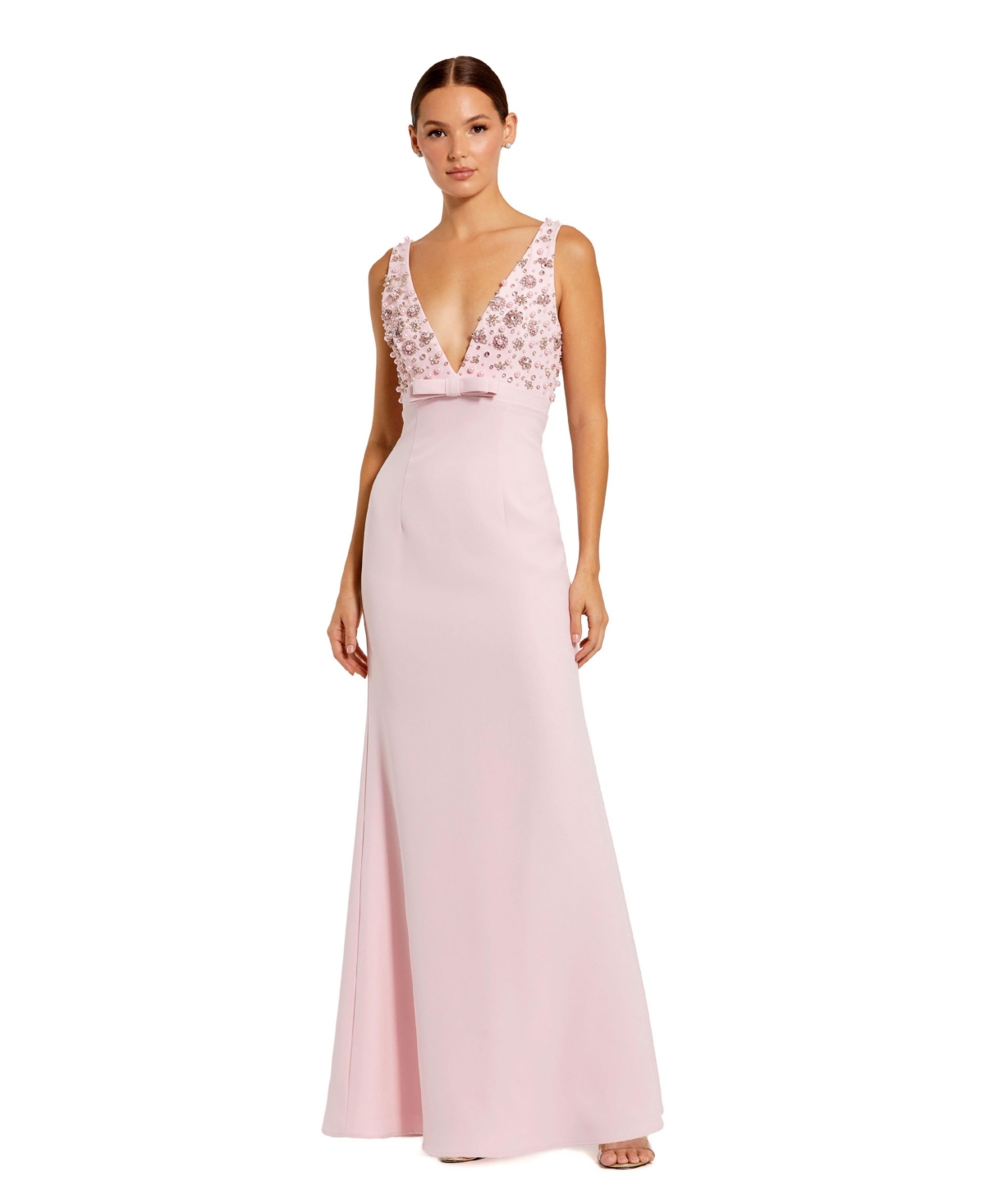 Click here for Mac Duggal Womens Crepe Sleeveless Beaded V Neck G... prices