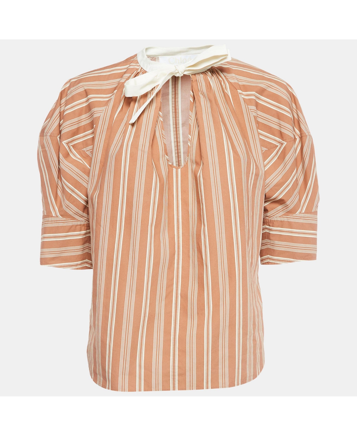 Click here for Pre-Owned Chloe Womens Brown Stripe Print Silk Nec... prices