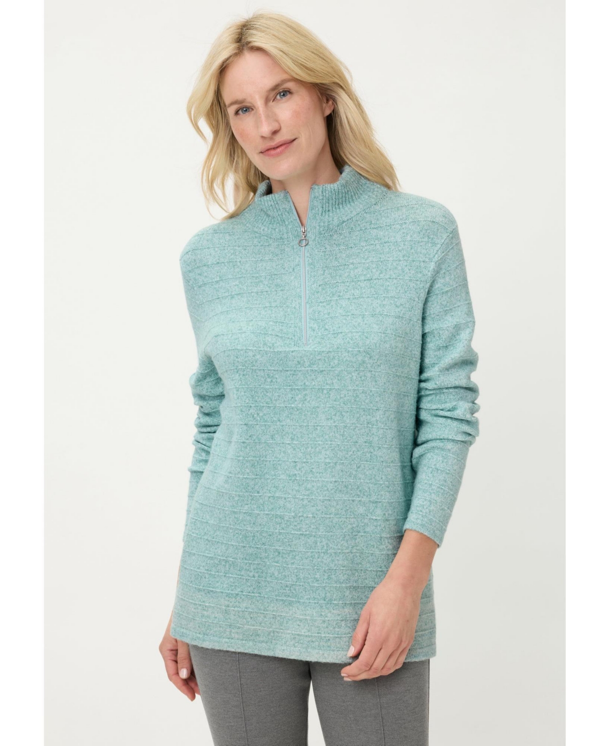 Click here for Olsen Womens Half Zip Mock Sweater - Dark mint mel... prices