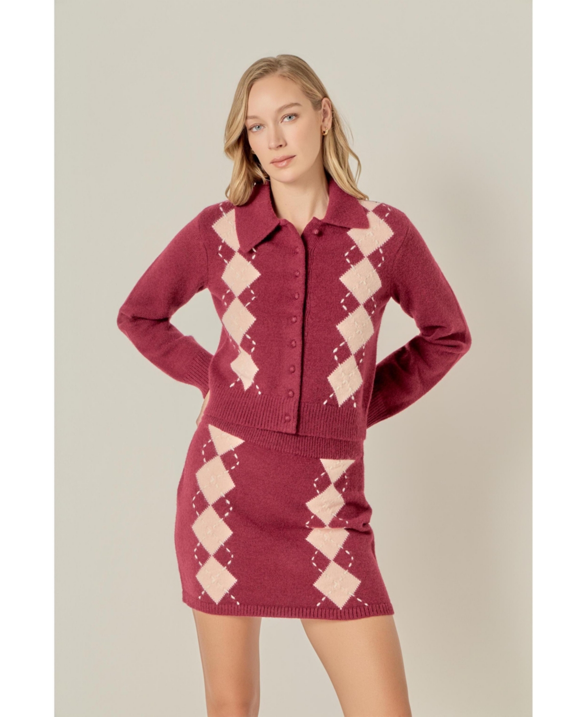Click here for English Factory Womens Collared Argyle Knit Cardig... prices