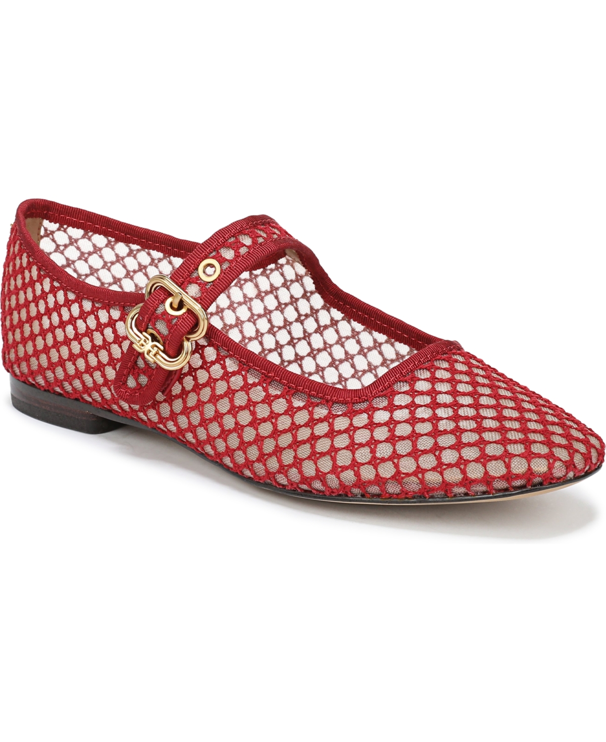 Sam Edelman Womens Michaela Mesh Mary Jane Flats - Deep Scarlet Mesh Fabric