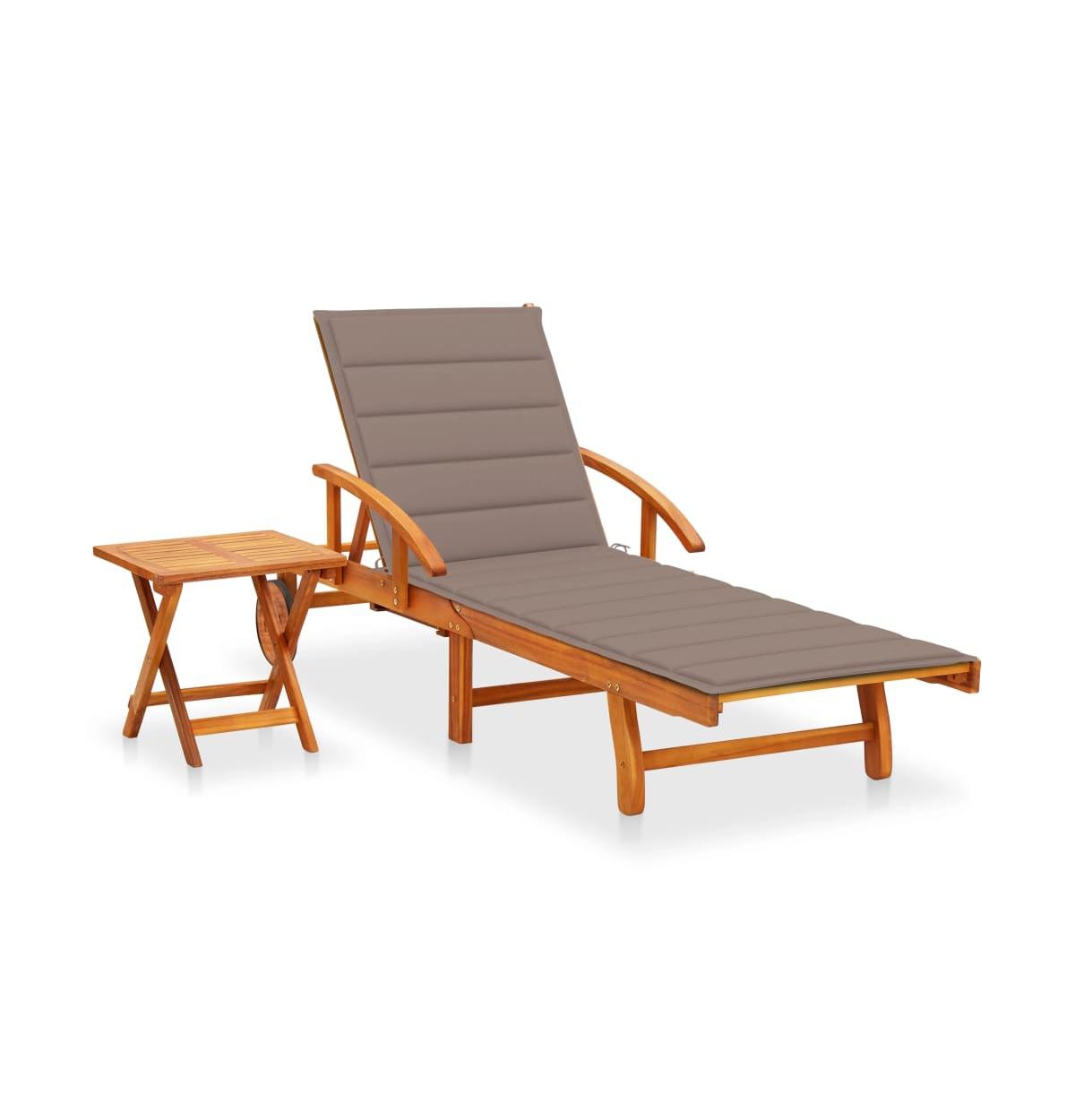 Click here for vidaXL Sunlounger with Table Taupe Solid Acacia wo... prices
