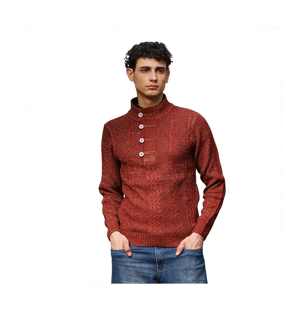 Click here for Campus Sutra Mens Terracotta Brown Heathered-Jacqu... prices