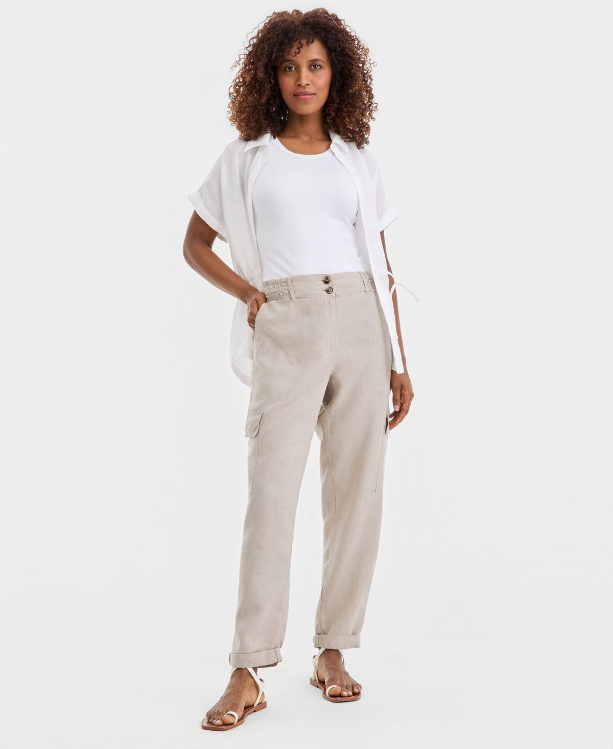 Click here for Charter Club Womens Linen Smocked Cargo Pants  Mac... prices