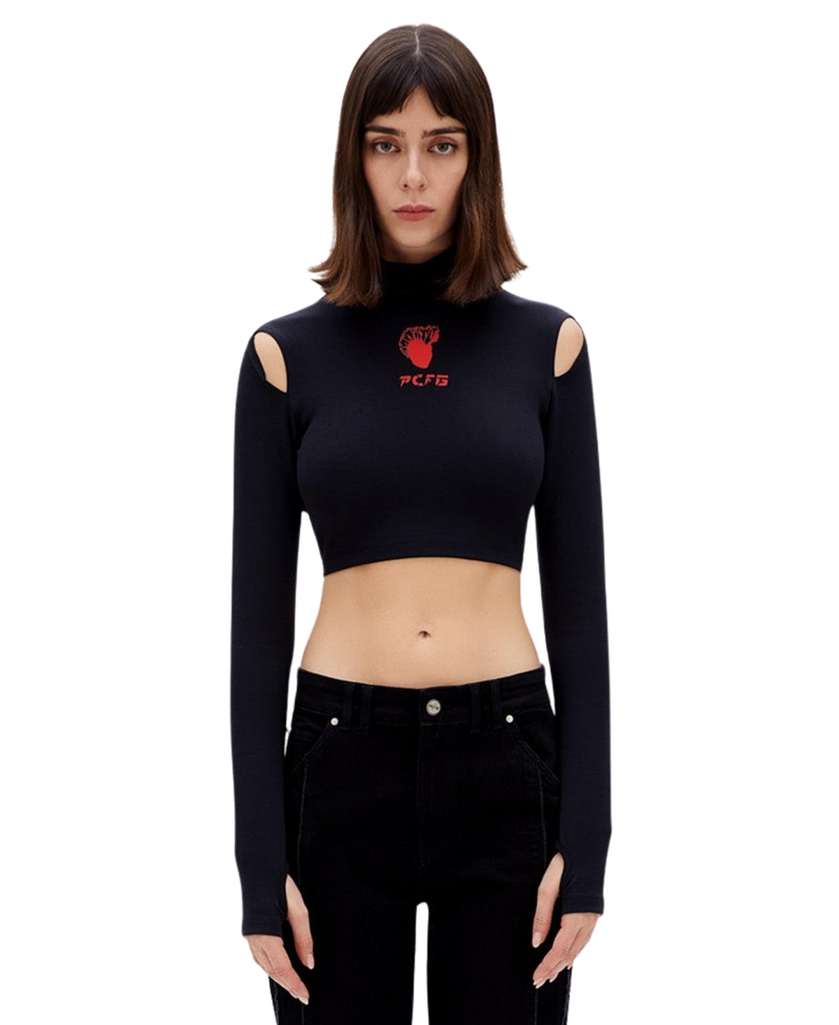 Click here for Pcfg Womens Cotton Long Sleeve Crop Top - Black prices