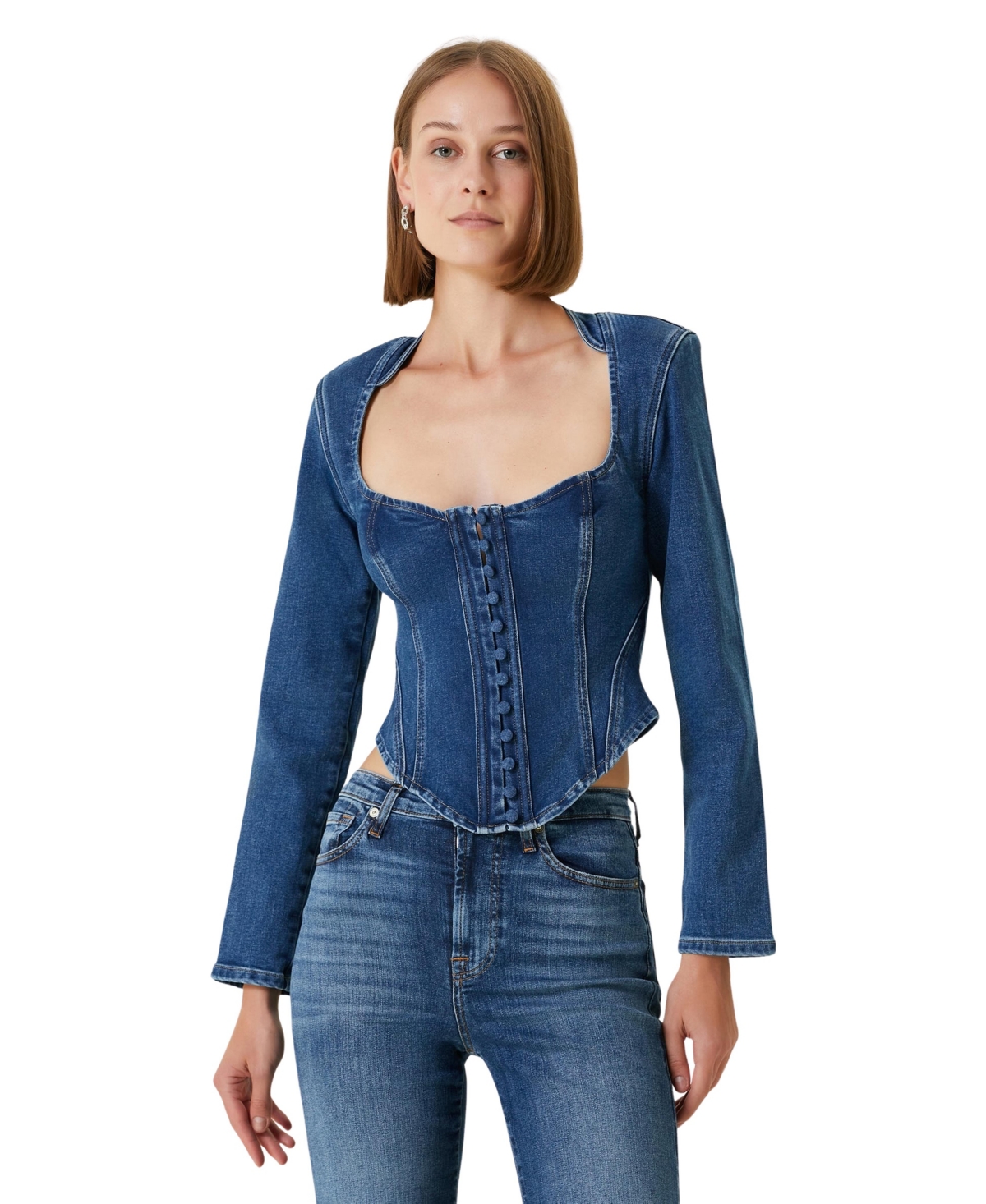 Click here for Pcfg Womens Denim Corset Top - Blue prices