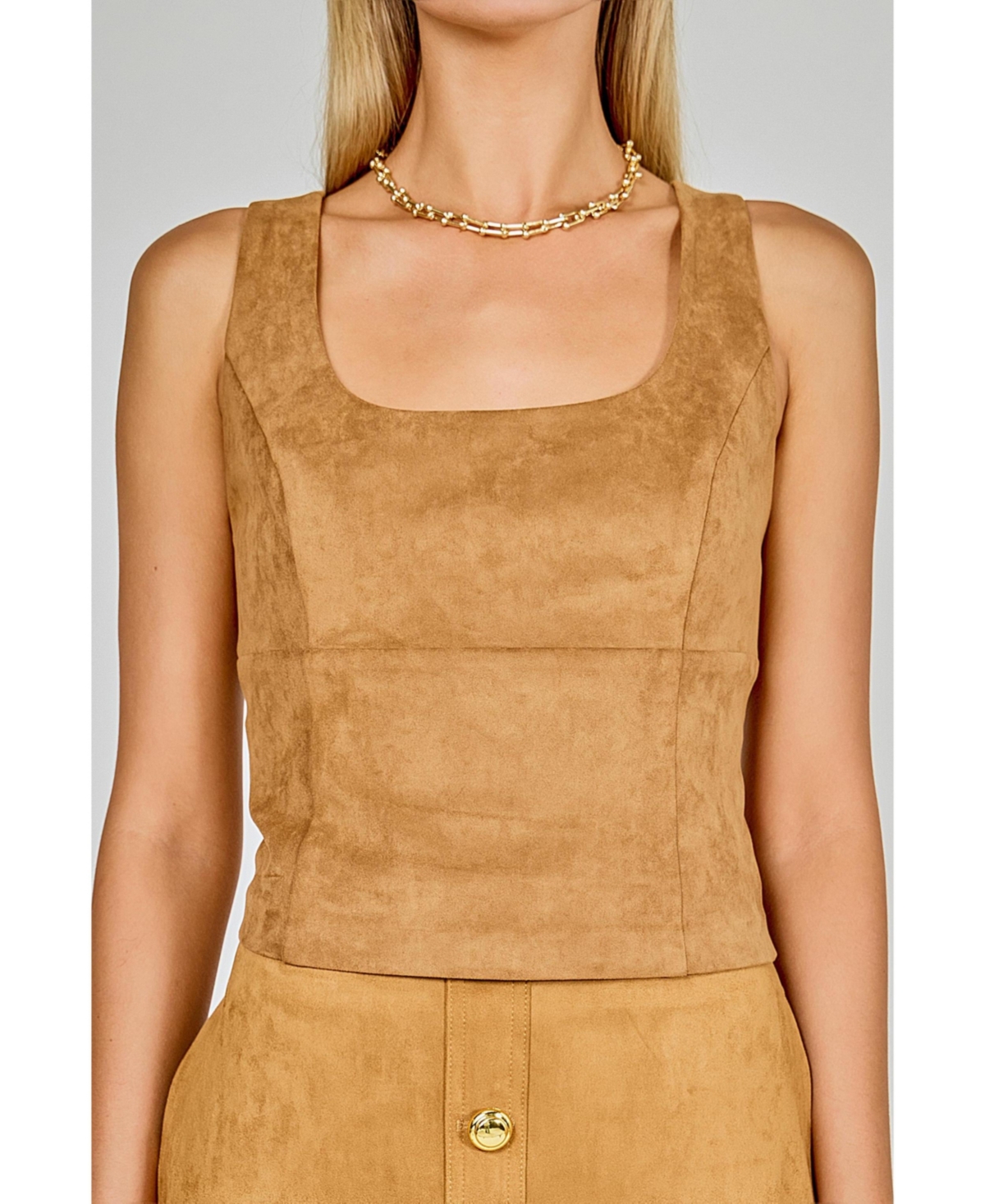 Click here for endless rose Womens Suede Scoop neck Top - Tan prices