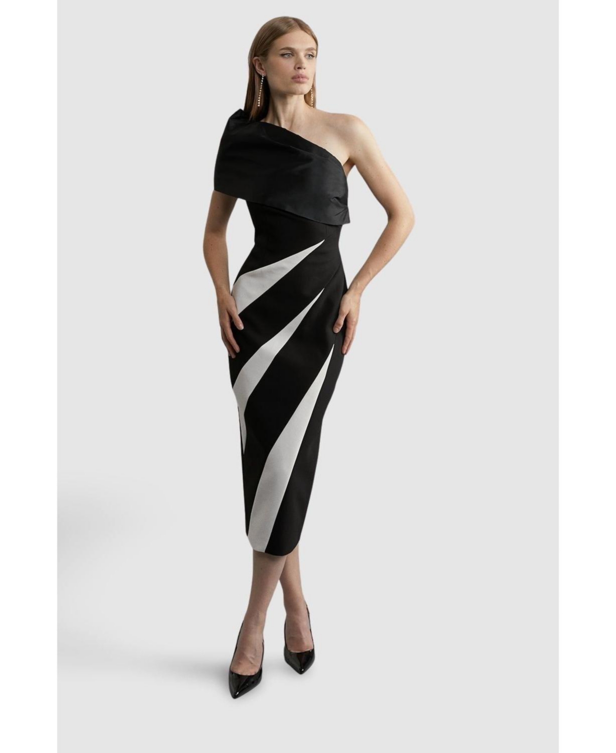 Click here for Karen Millen Womens One Shoulder Panel Midi Dress... prices