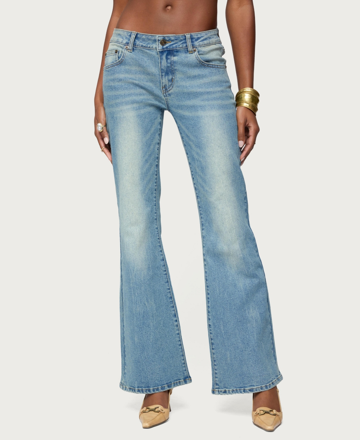 Click here for Edikted Womens Jenni Washed Low Rise Flared Jeans... prices