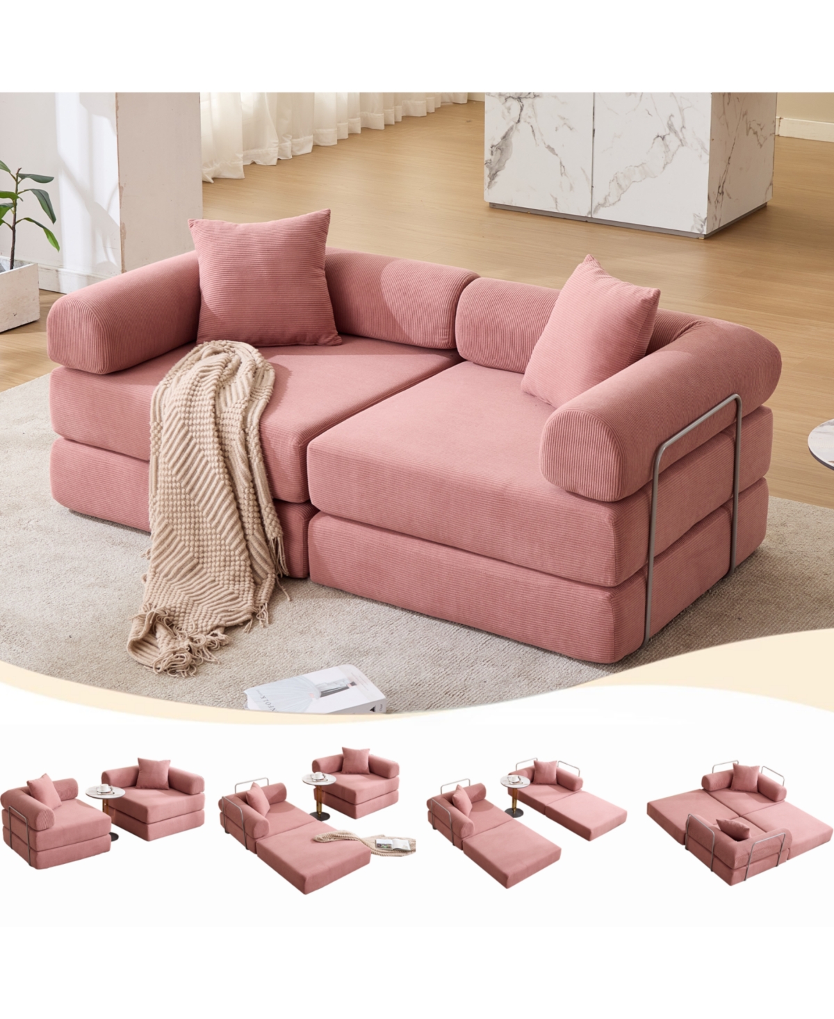 Click here for Streamdale Furniture Pink Corduroy Modular Sofa Be... prices