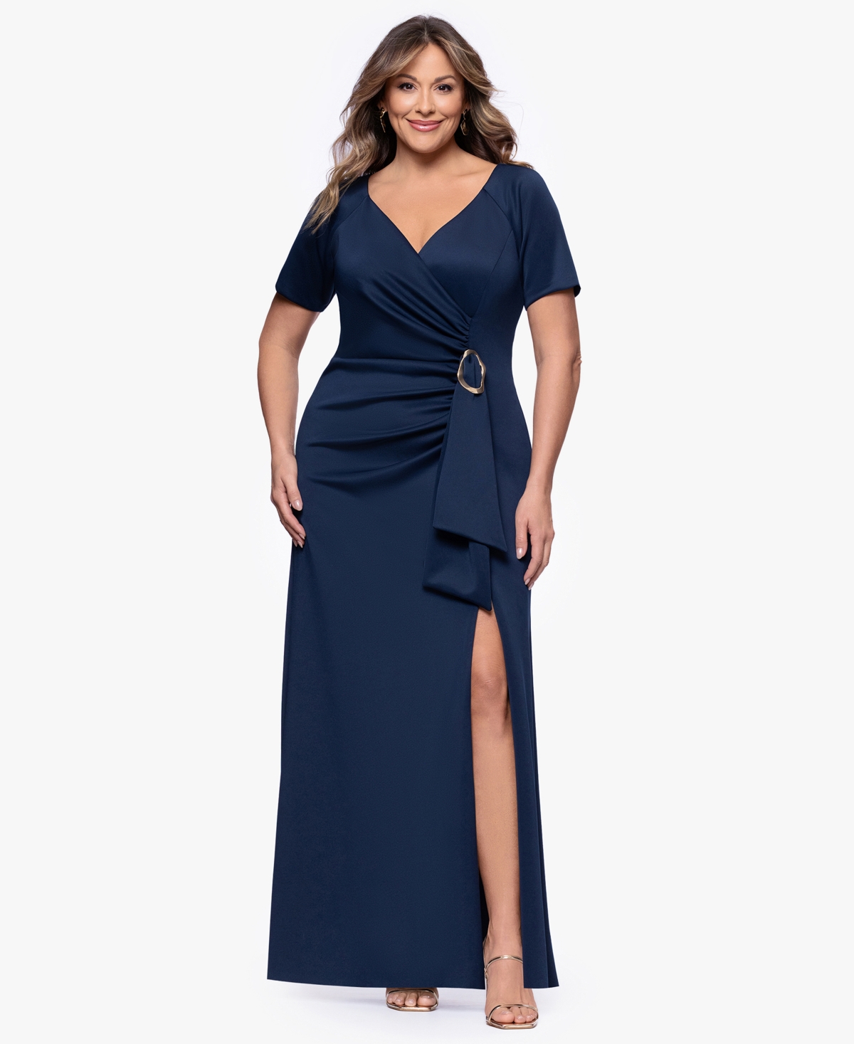 Click here for Xscape Plus Size Short-Sleeve V-Neck Long Dress -... prices