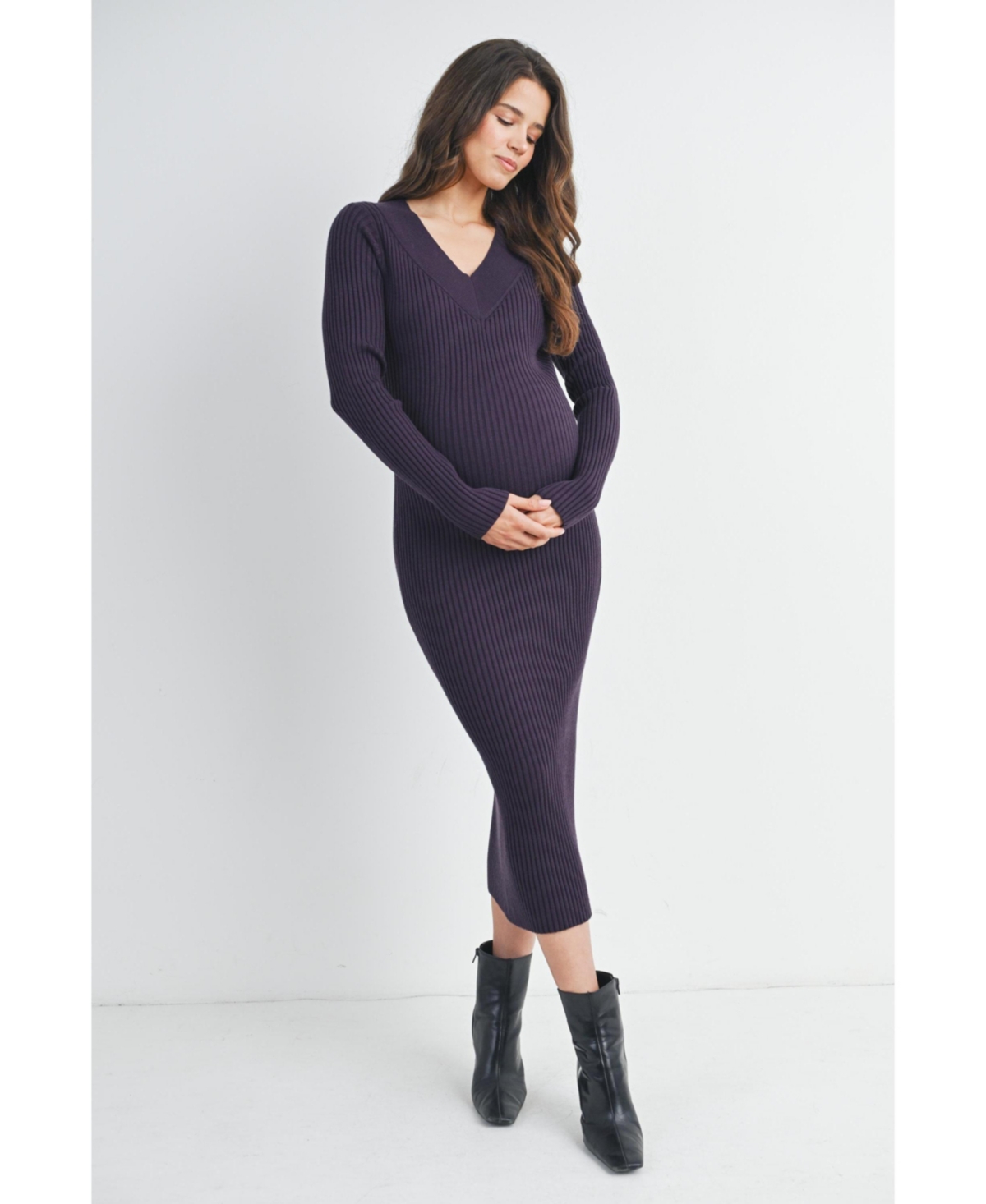 Click here for Hello Miz Maternity Ribbed Long Sleeve V Neck Midi... prices
