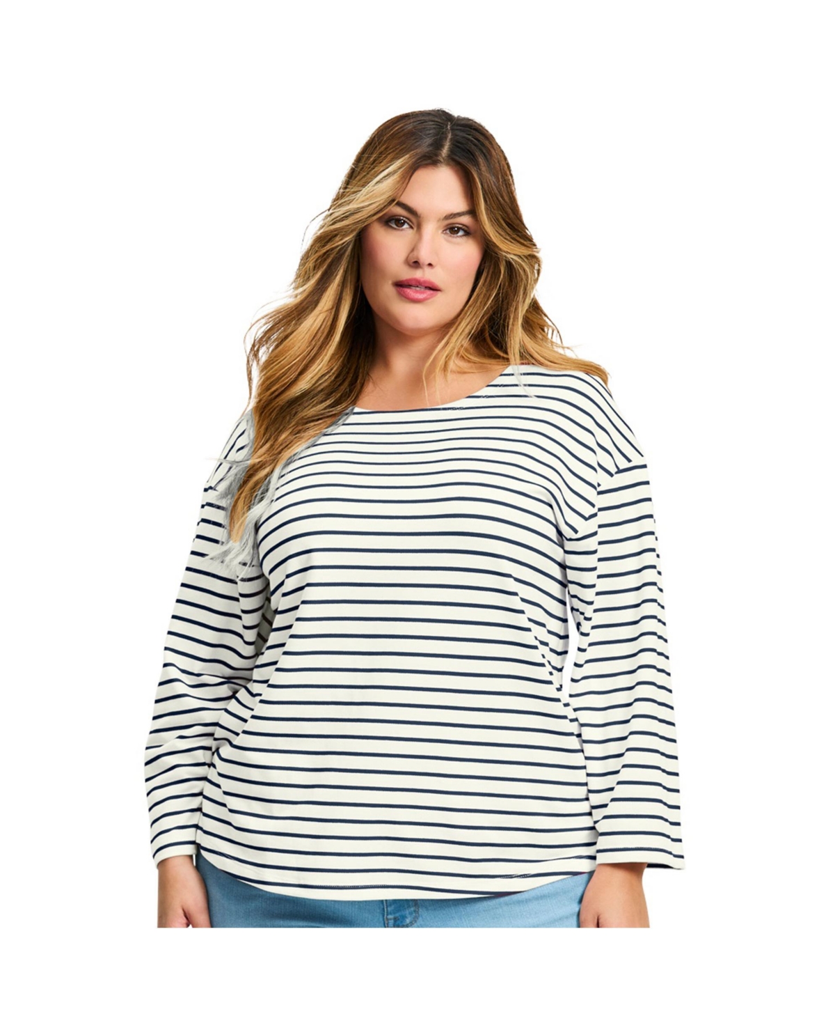 Click here for Avenue Womens Aimee Stripe Top - Navy ivory prices