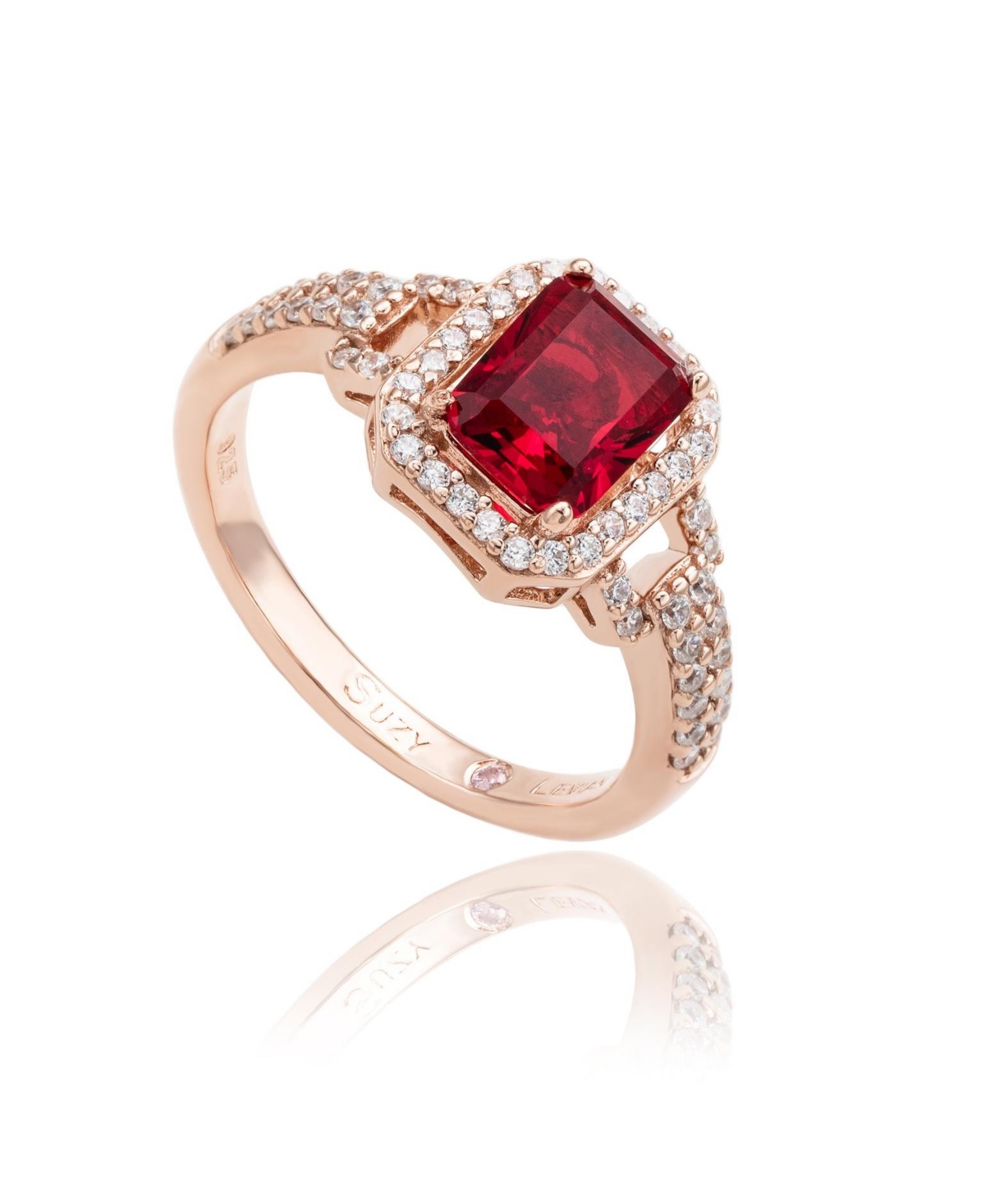 Click here for Suzy Levian Rose Sterling Silver Emerald-Cut Red a... prices