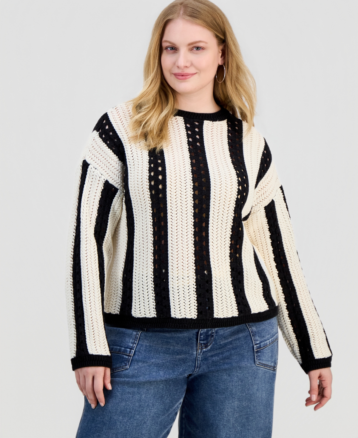 Click here for And Now This Trendy Plus Size Pointelle Stripe Cre... prices