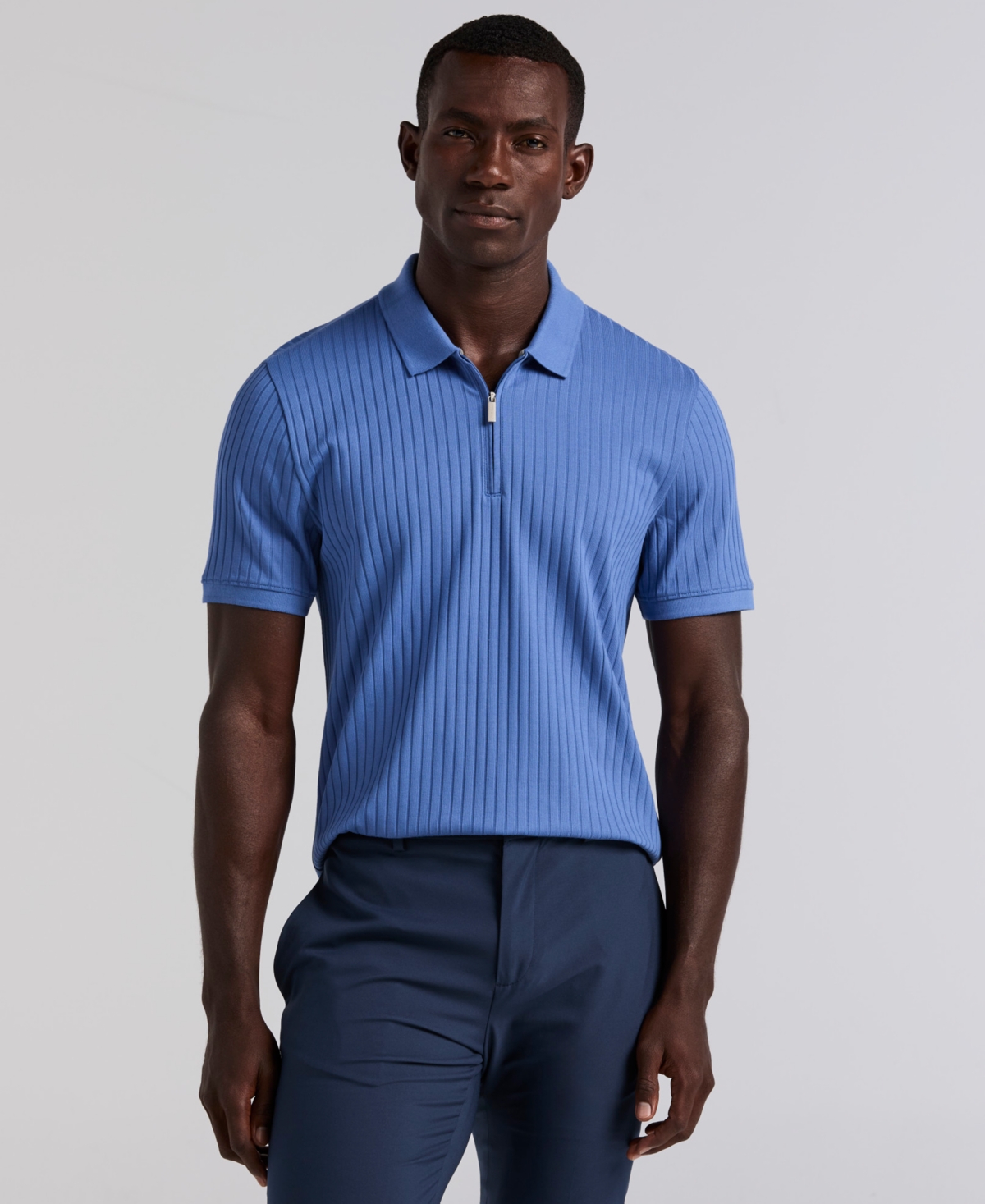 Click here for Perry Ellis Mens Slim-Fit Ribbed-Knit 1/4-Zip Polo... prices