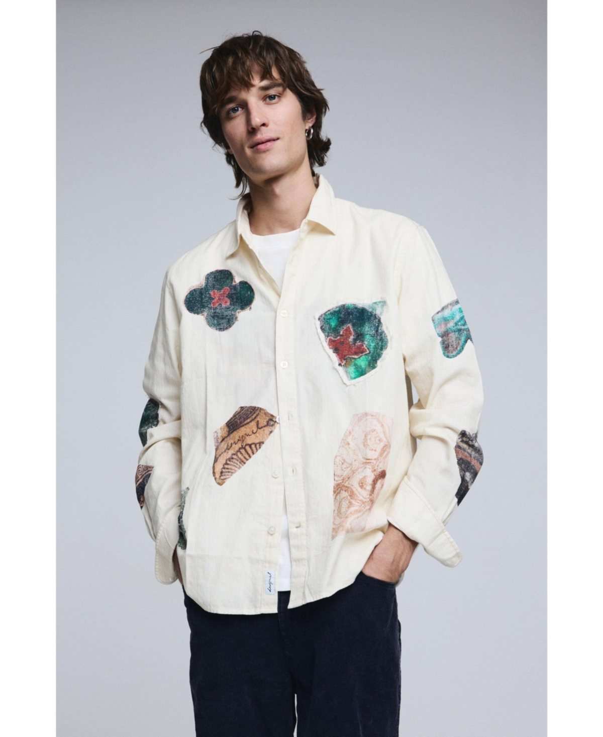 Click here for Desigual Mens Patch mosaic shirt - Off white prices