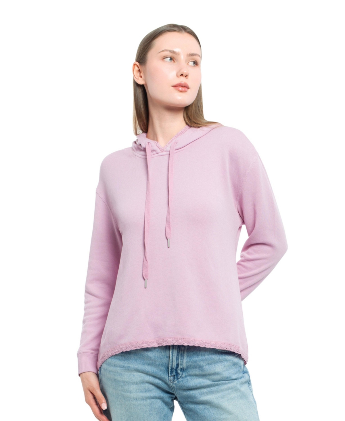 Click here for Wilt Clothing Womens Hi Lo Lace Hem Hoodie - Mauve... prices