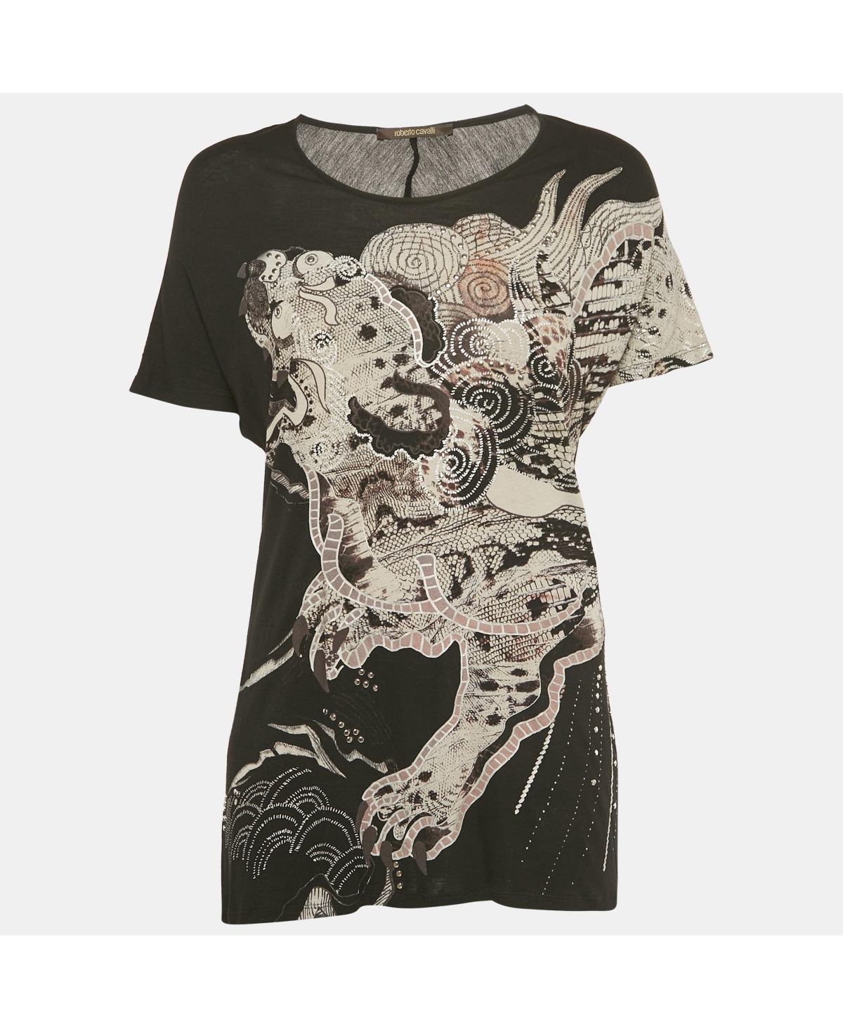 Click here for Pre-Owned Roberto Cavalli Womens Black Printed Stu... prices