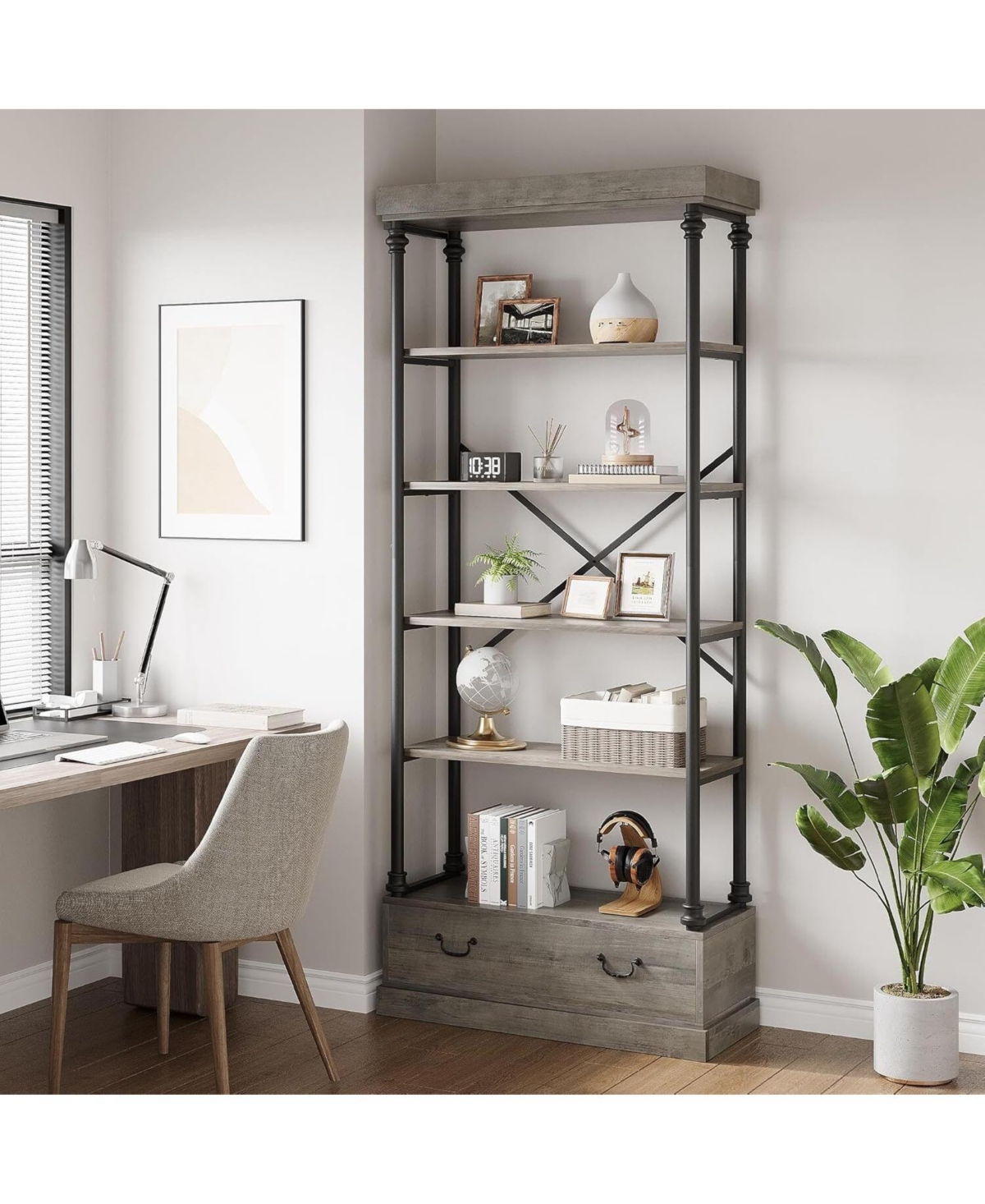 Click here for Gaomon 5-Tier Bookshelf with Drawers  Wood and Met... prices