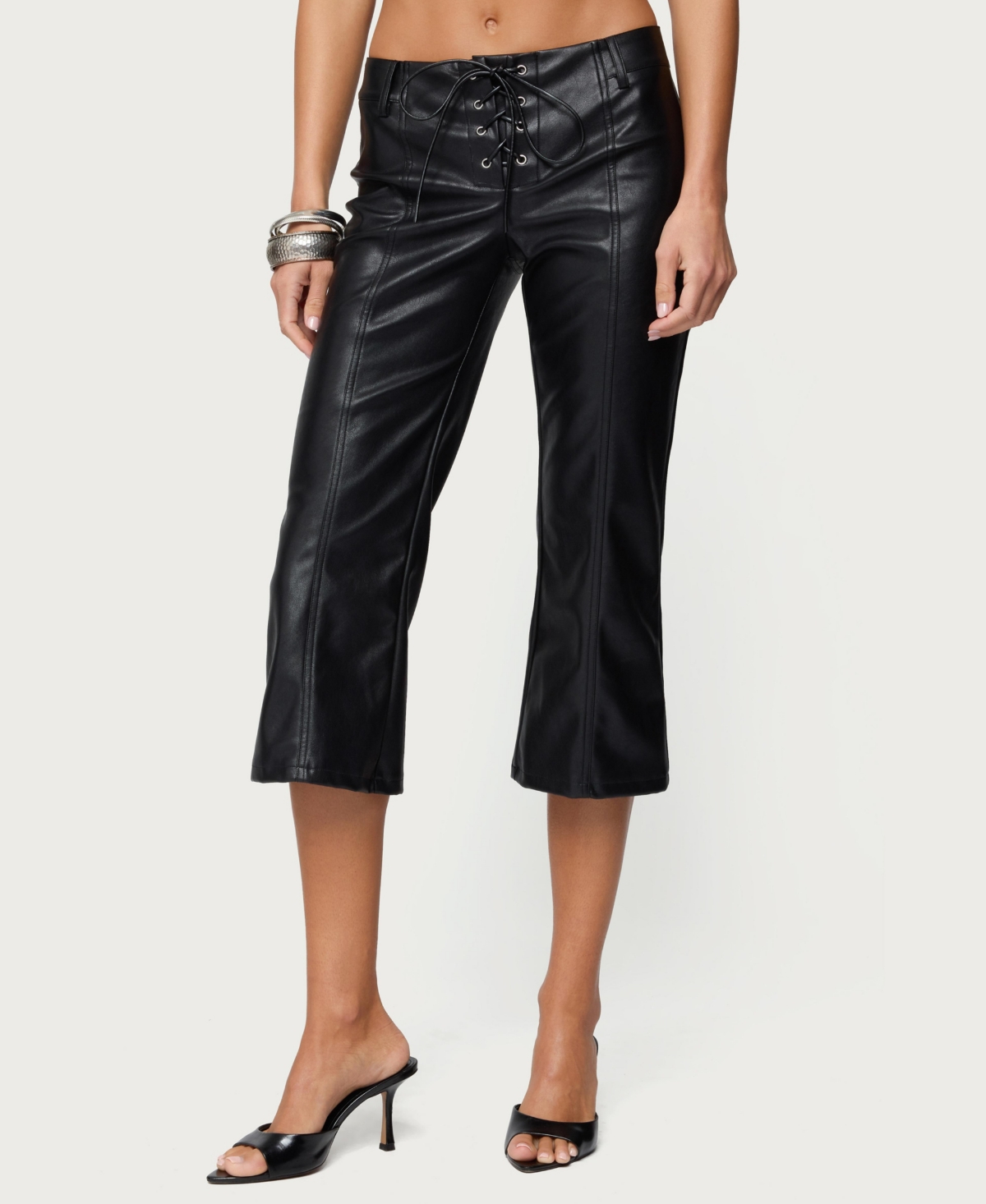 Click here for Edikted Womens Lexy Faux Leather Flared Capri Pant... prices