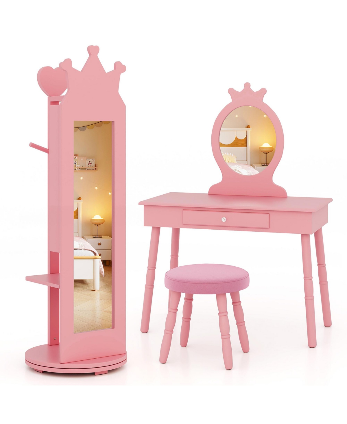 Click here for Gymax Kids Vanity Set Princess Makeup Dressing Tab... prices