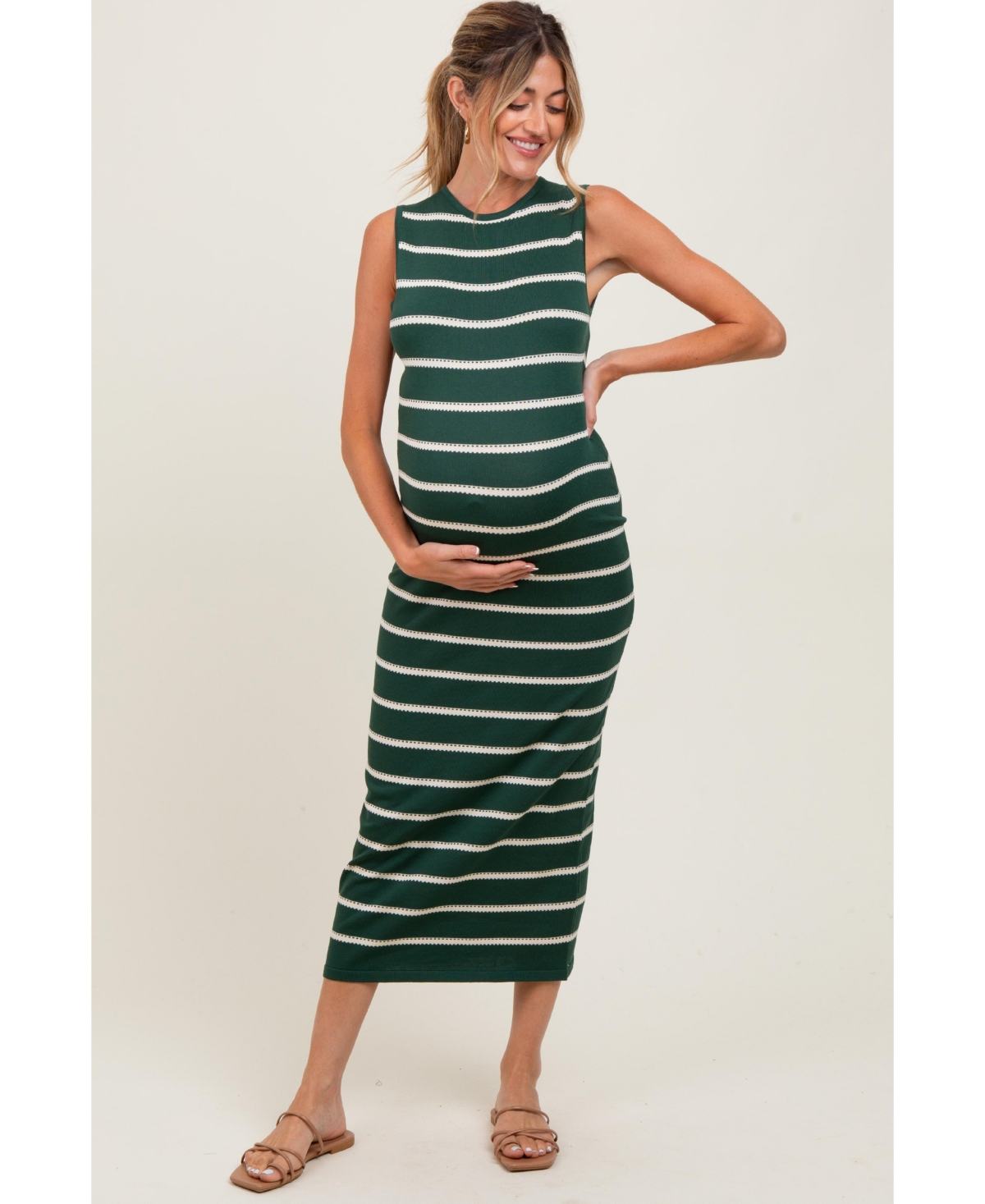 Click here for Pinkblush Maternity Forest Green Striped Sleeveles... prices