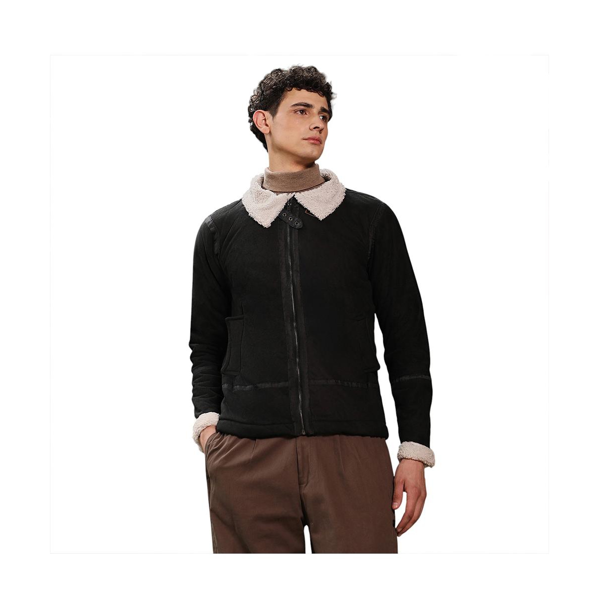 Click here for Campus Sutra Mens Midnight Black Contrast Sherpa-L... prices