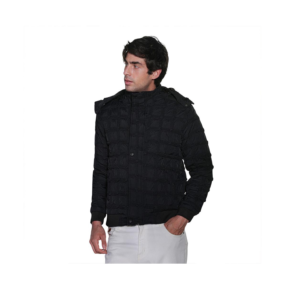 Click here for Campus Sutra Mens Obsidian Black Grid-Tactile Puff... prices