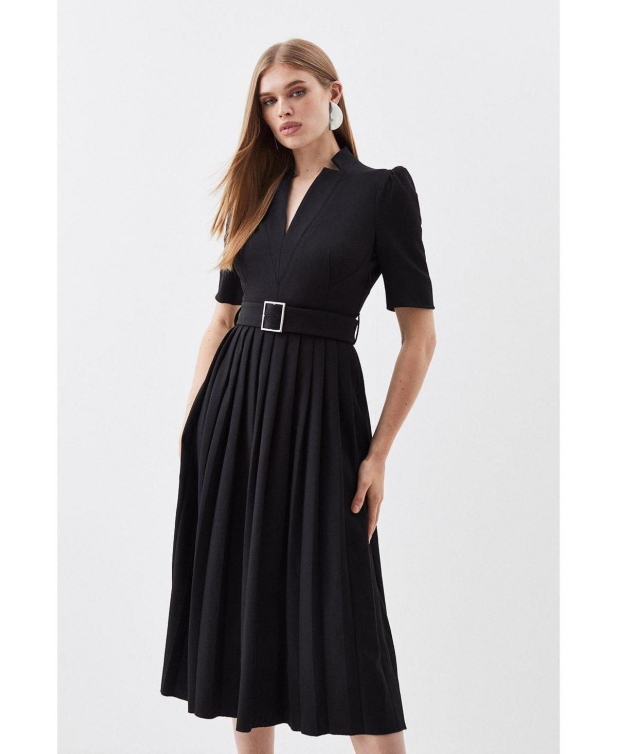 Click here for Karen Millen Womens Structured Crepe Belted Midi D... prices