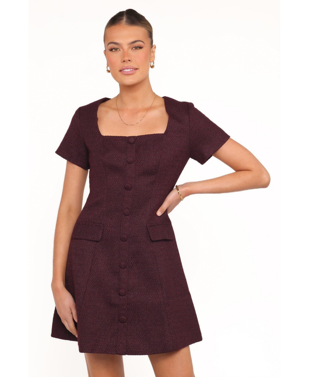 Click here for Petal and Pup Womens Sutton Mini Dress - Plum twee... prices