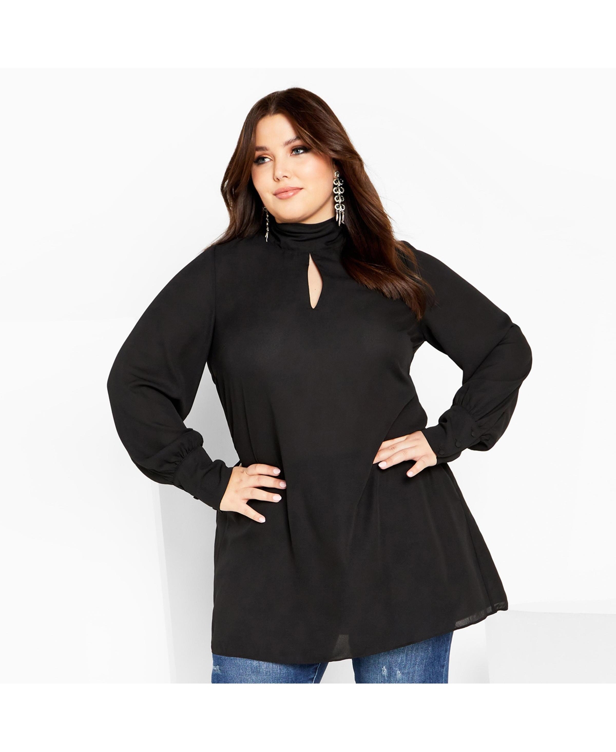 Click here for City Chic Womens Neck Tie Tunic - Black prices