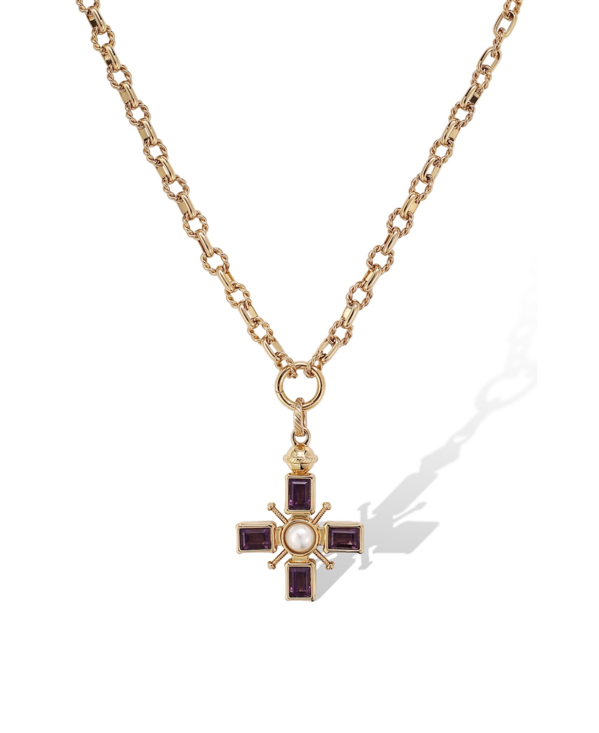 Click here for Retro Chic Byzantine Cross Necklace - Purple  gold... prices