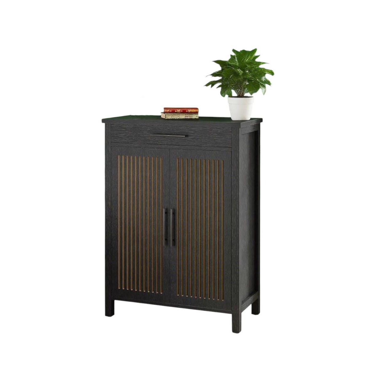 Click here for Slim Shoe Rack with Doors for Small Entryways - Bl... prices