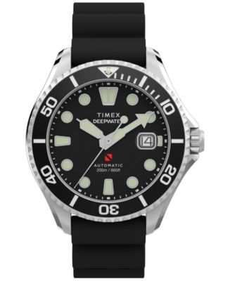 Timex Men's Mechanical Automatic Black HNBR Rubber Watch, 44mm - Macy's