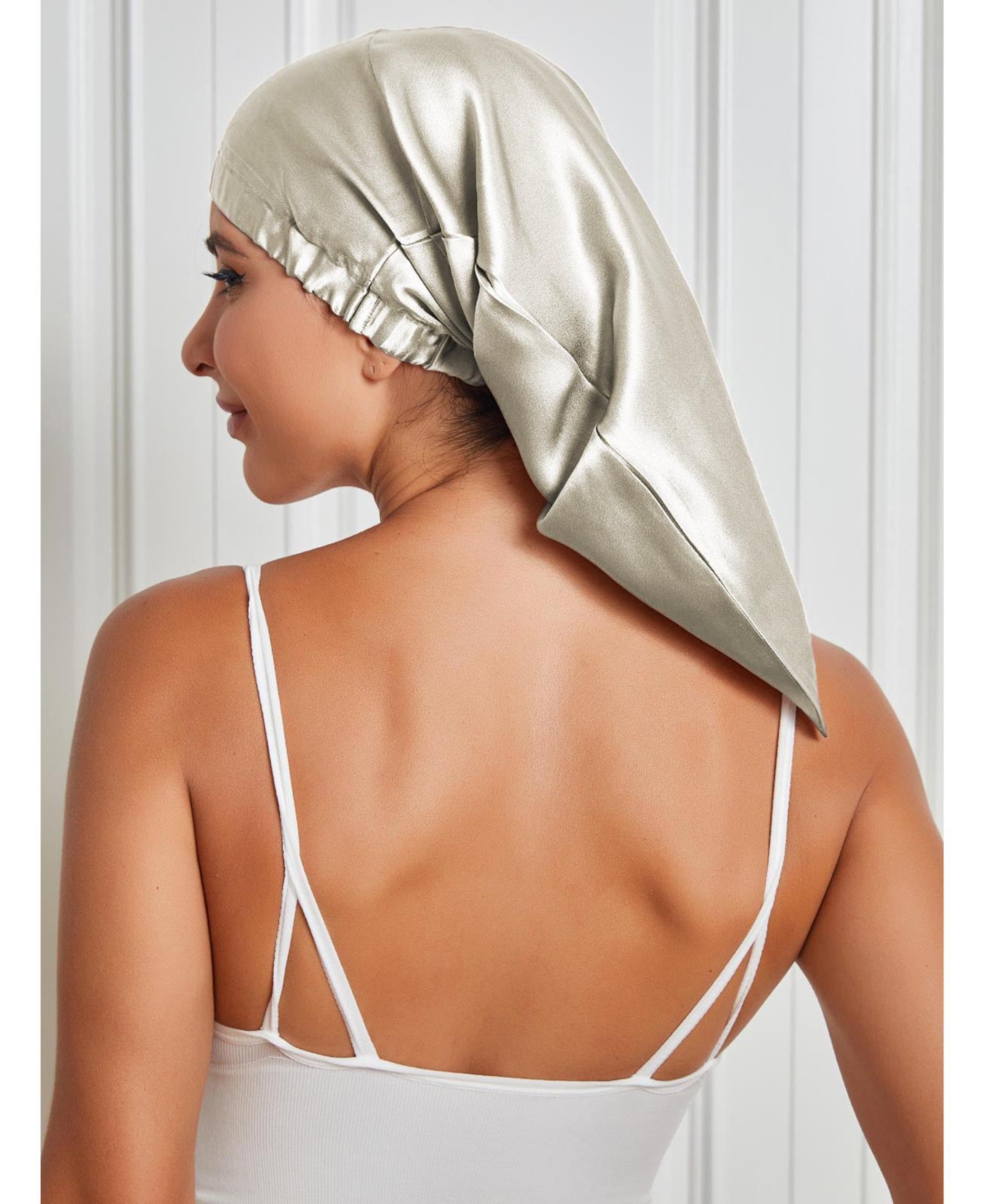 Click here for SilkSilky Pure Silk Elasticated Bonnet - Beige/Kha... prices