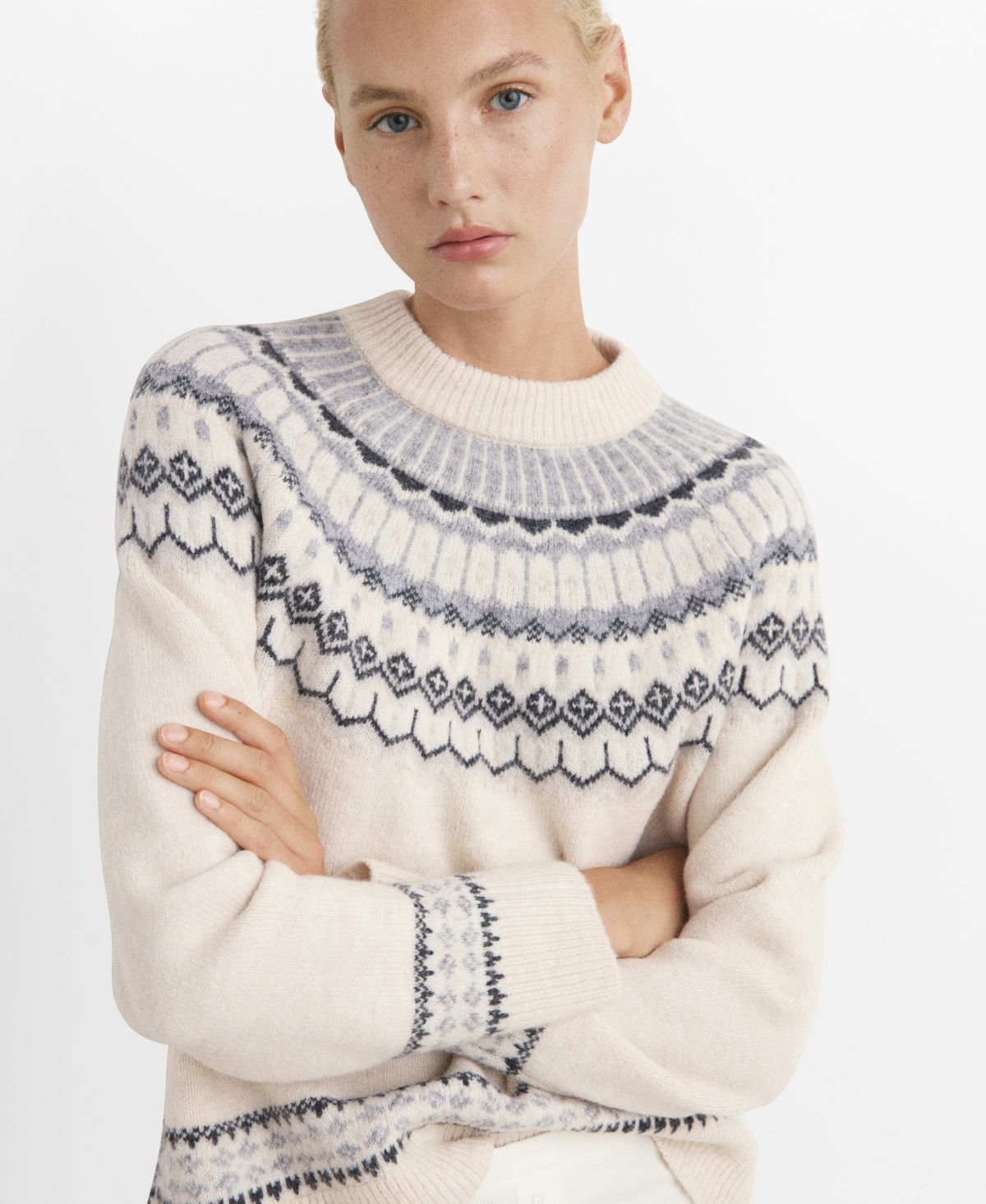 Click here for Mango Womens Round Neck Jacquard Pajama - Gray prices