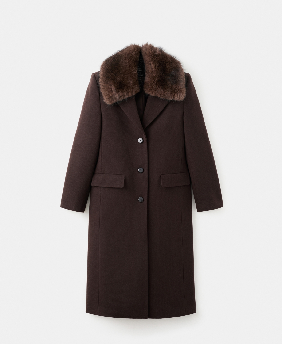 Click here for Mango Womens Fur Collar Wool Coat - Chocolate prices