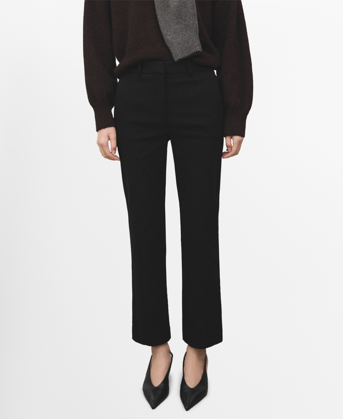 Click here for Mango Womens Straight-Cut Crop Pants - Black prices