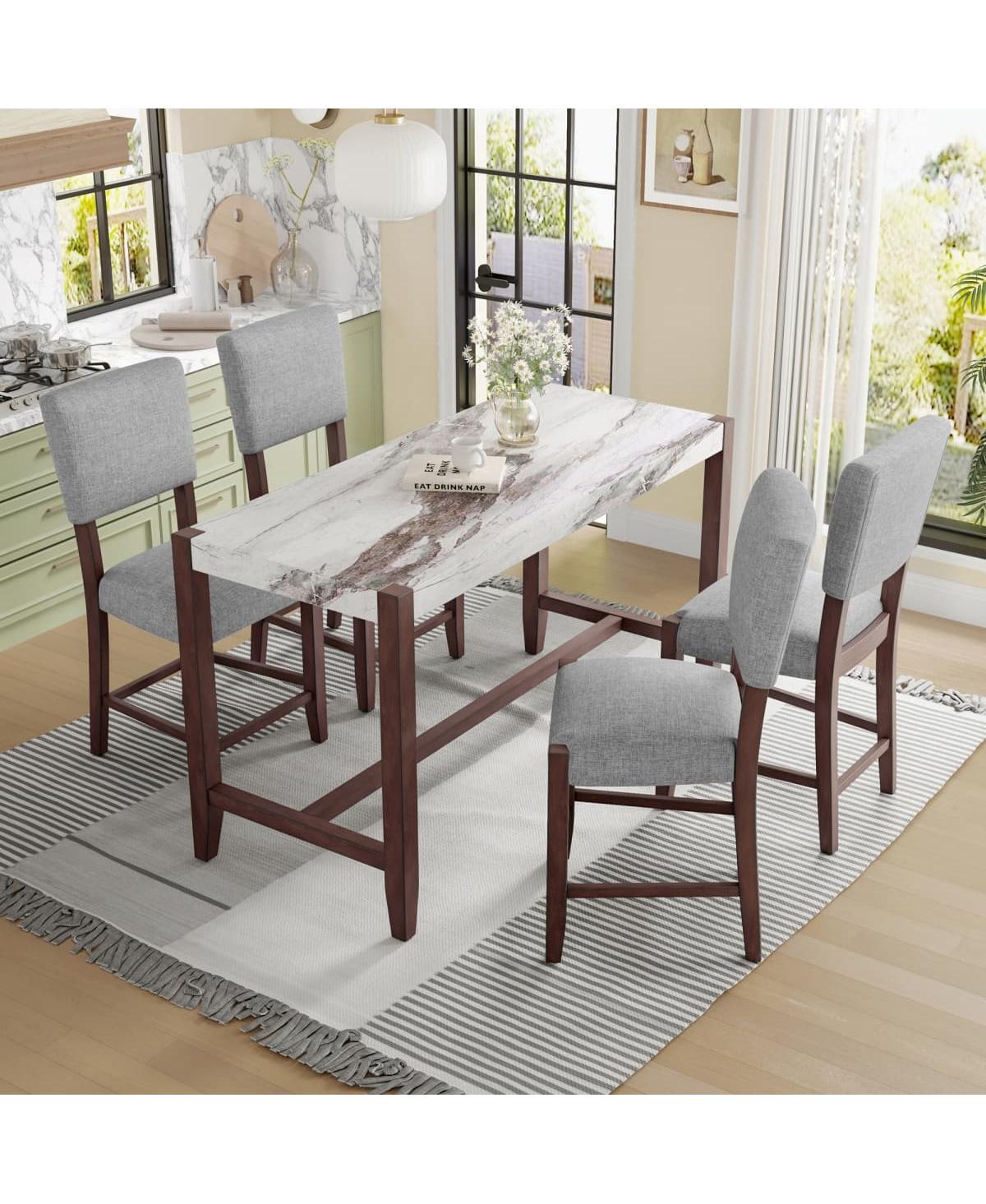 Click here for 5-Piece Counter Height Dining Set  Faux Marble Tab... prices
