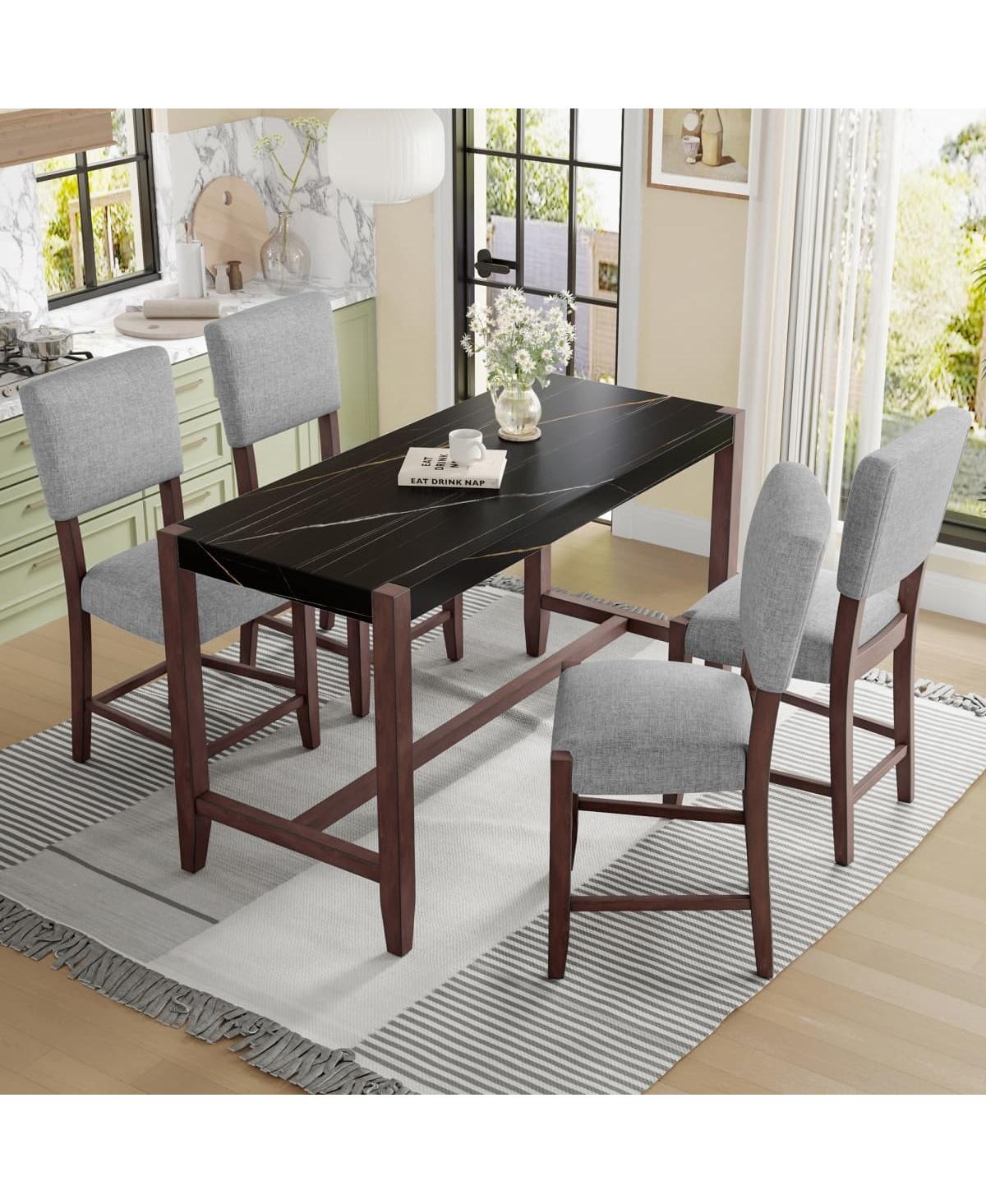 Click here for 5-Piece Counter Height Dining Set  Faux Marble Tab... prices