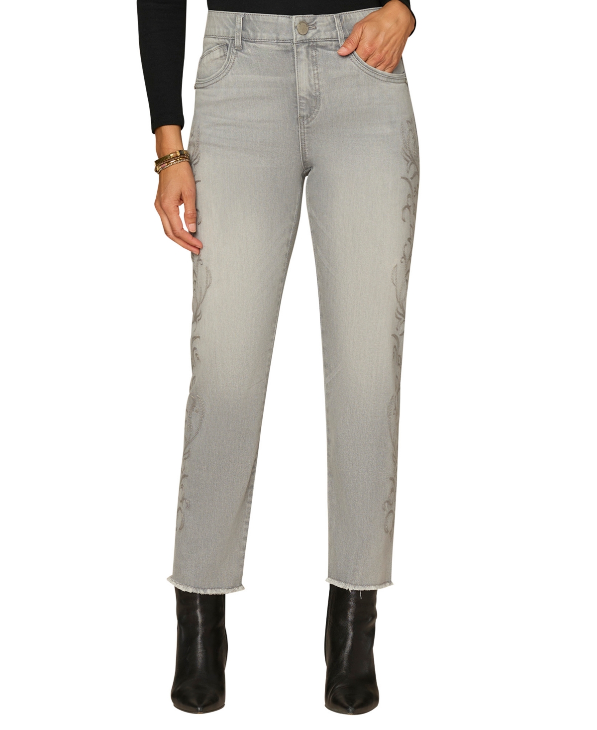 Click here for Democracy Petite Slim Straight-Leg Jeans - Light G... prices
